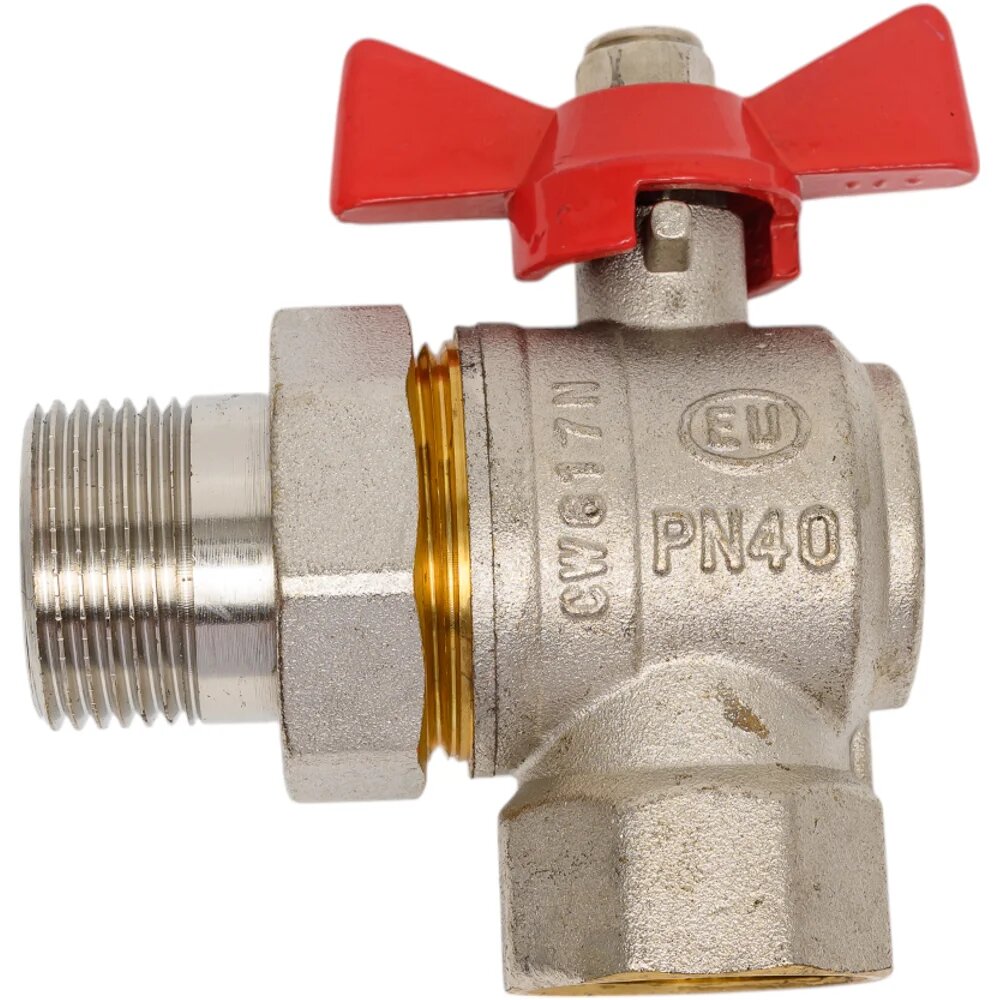 Кран шаровой EUROS Grand угловой, с американкой, ручка-бабочка, 1" ВР-НР EU. ST1288050 1