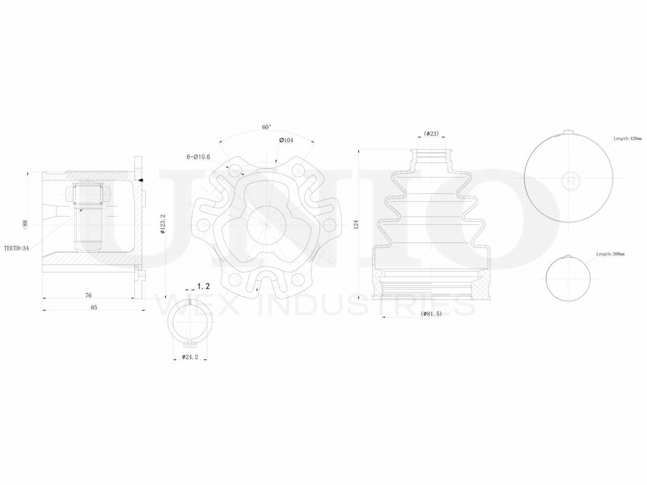 ШРУС внутренний (МКПП/АКПП), для Фольксваген Шаран 97-, Ауди A6 III 04-, A4 II, 00-, Volkswagen Sharan Audi 00- артикул CVJ-30027 производителя UNIO