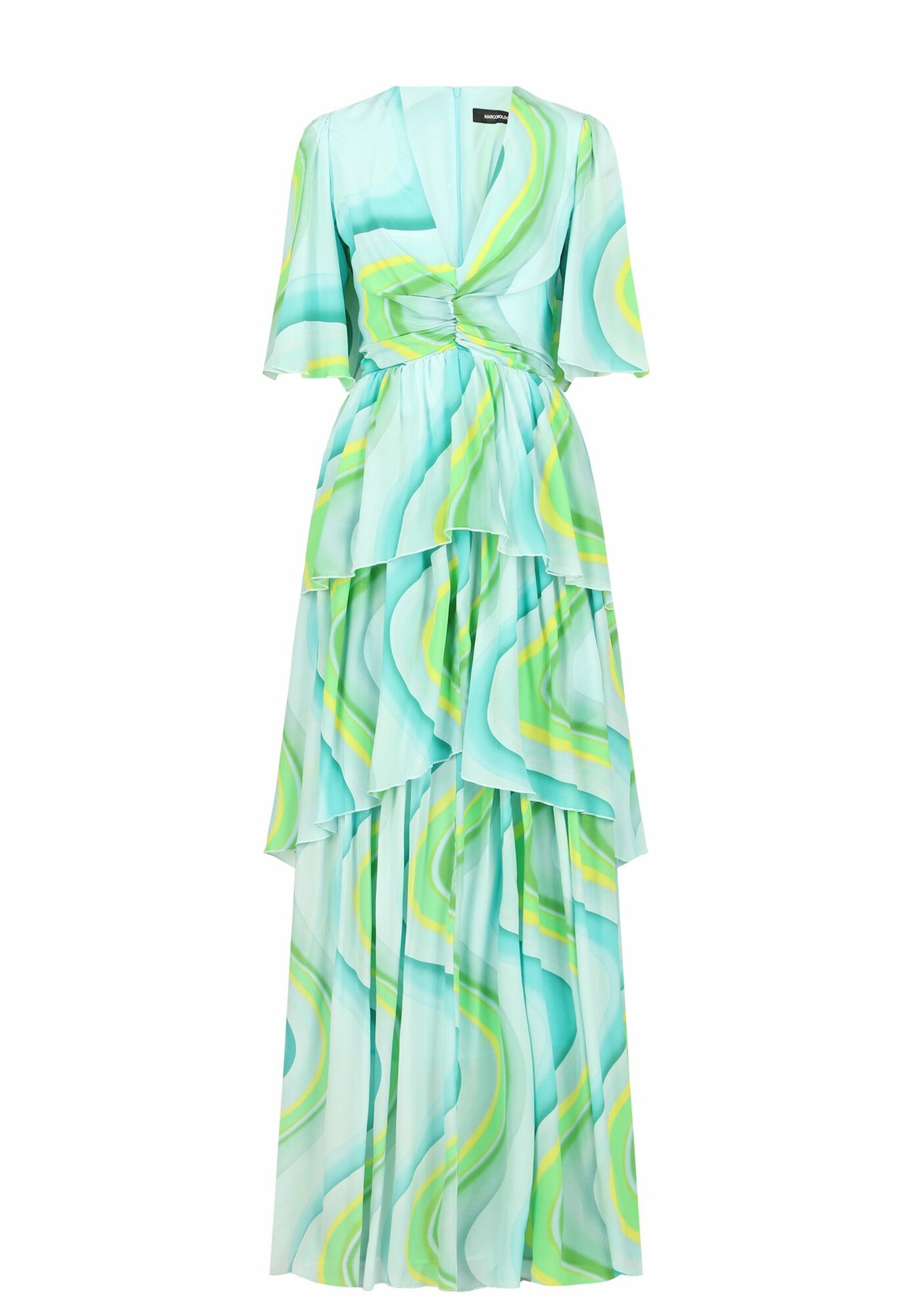 Платье с V-образным вырезом и ярусным подолом (зеленый / 42)