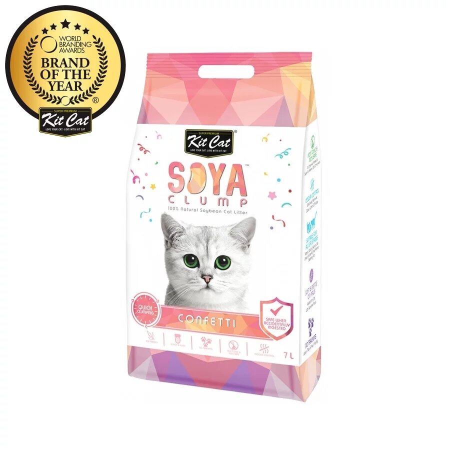 Kit Cat SoyaClump Soybean Litter Confetti соевый биоразлагаемый комкующийся наполнитель с разноцветными гранулами 7 л