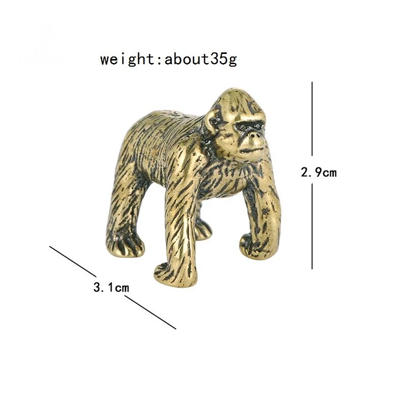 Маленькая статуя Gorilla из твердой латуни, офисное украшение для стола, декоративная коллекция животных, фигурка орангутана, миниатюрные игрушки в подарок