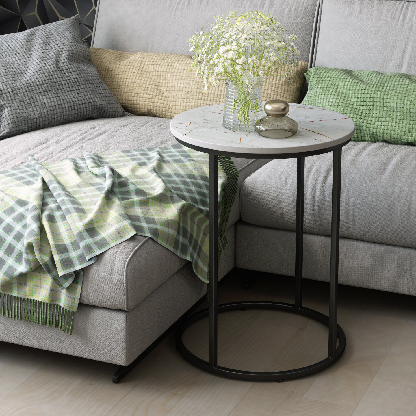 Стол журнальный приставной круглый каспий светлый/черный