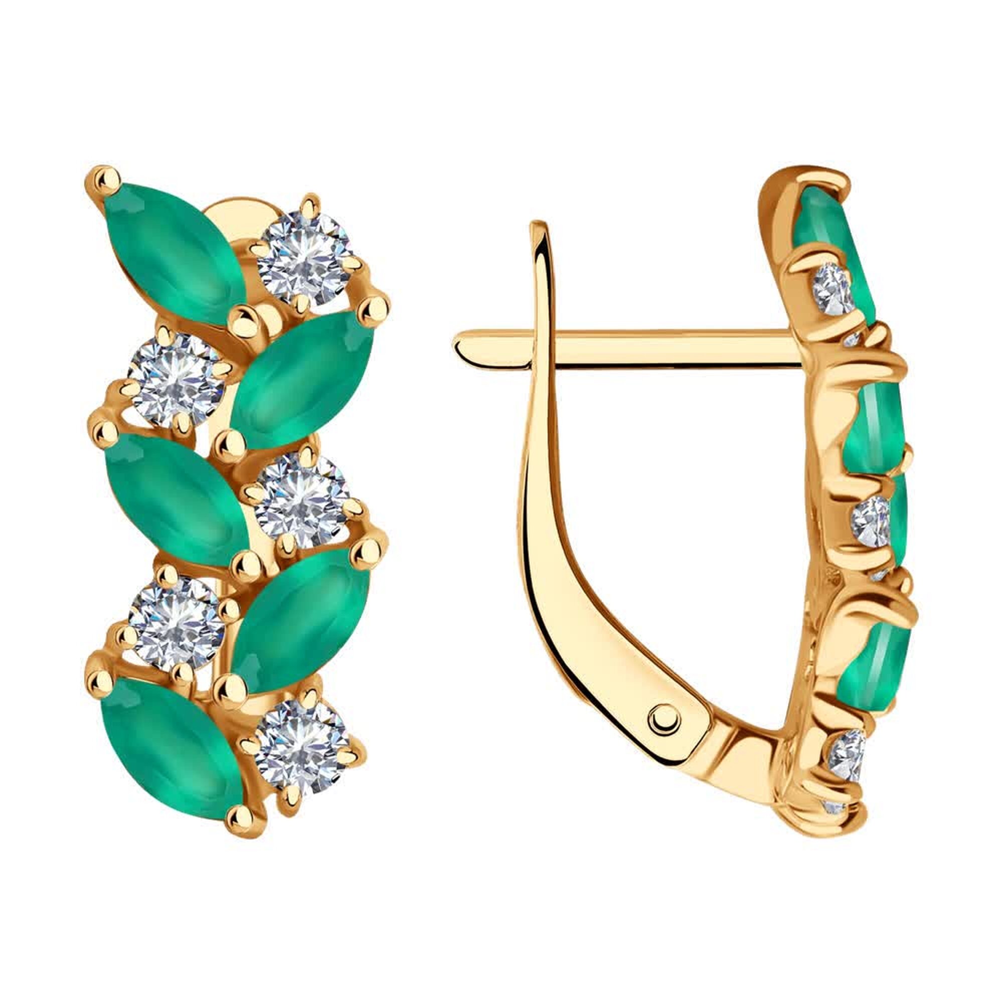 Серьги, красное золото, 585 проба, агат, фианит