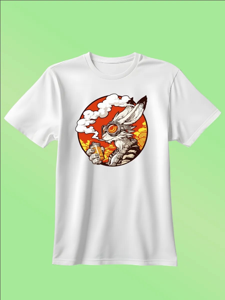 Футболка с кроликом в стиле киберпанк