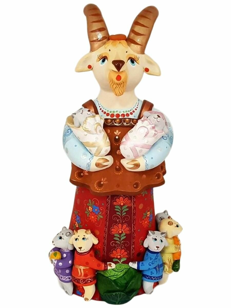 Коза и семеро козлят, Ковровская глиняная игрушка, ручная авторская работа