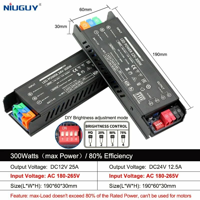 Ультратонкий Трансформатор Для Светодиодного Освещения AC100-265В В DC 12В 24В, Регулируемое Напряжение, 60Вт-400Вт