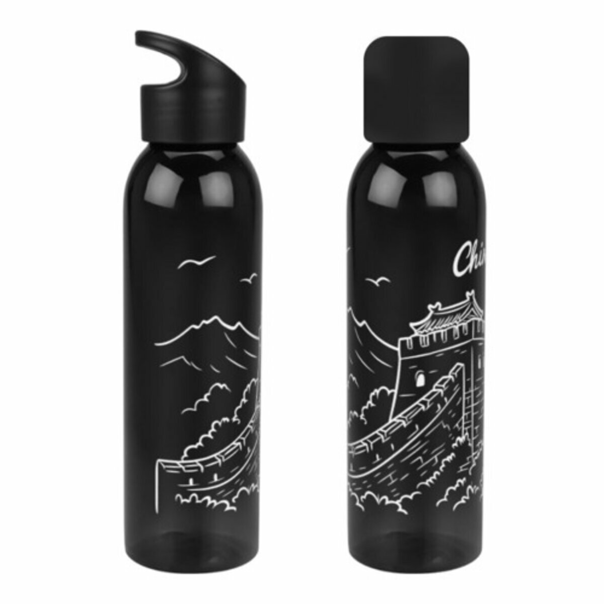 Бутылка для воды «Китайская стена. Горы. Азия. Архитектура» (черный)