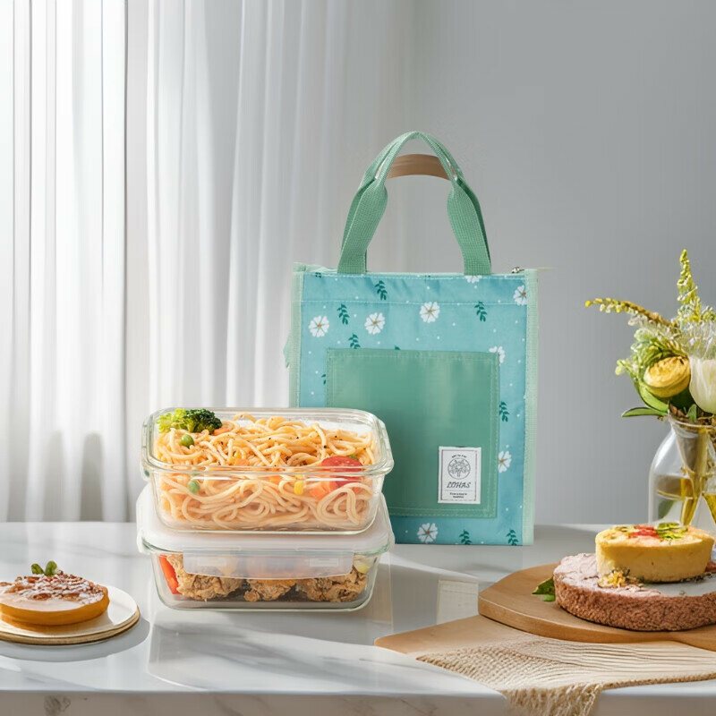 LOCK&LOCK Heat Resistant Glass Food Storage Container Set of 2, Can be Used as Sealed Canisters, Bento Boxes, Lunch Boxes with Bento Bag, 750ml*2