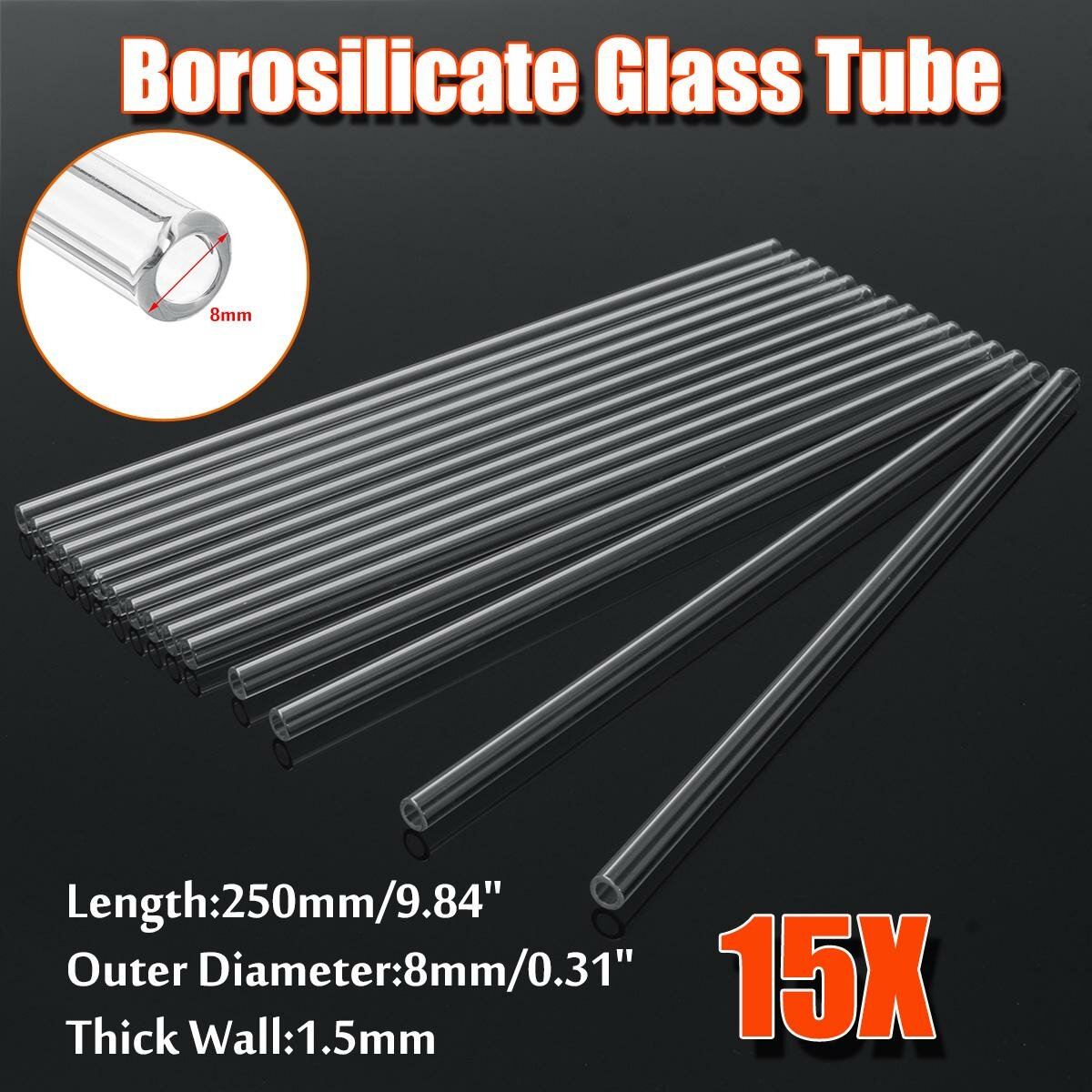 Глобальная коллекция --- 15 шт. 250 мм OD 8 мм 1,5 мм толщина стенки боросиликатного выдувного стекла Pyrex выдувная трубка
