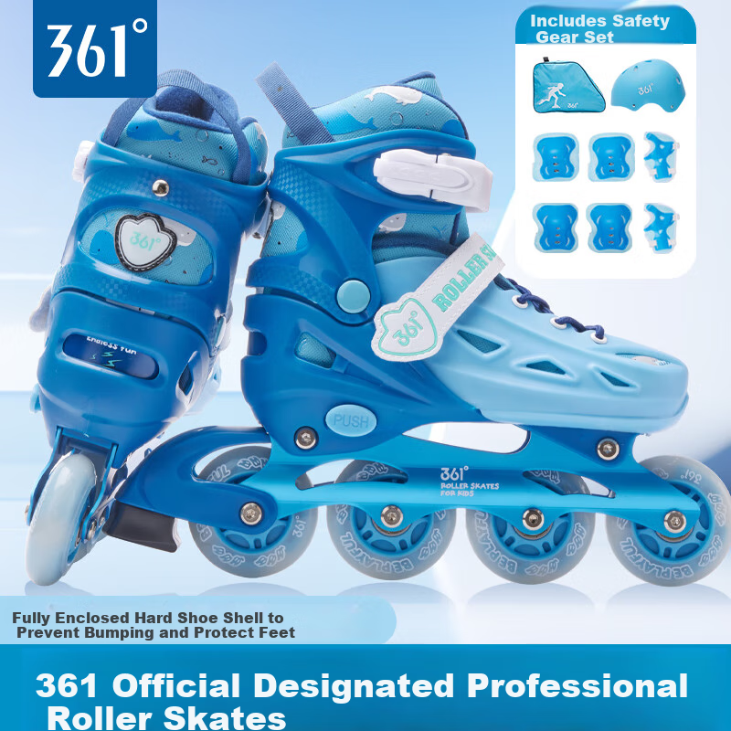 361° Kids Roller Skates for Boys and Girls Beginners Inline Skates Roller Blades Eight Wheels Flash Blue Size L
