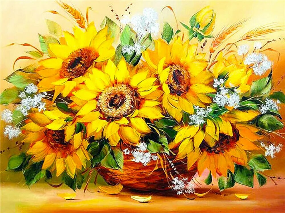 5D DIY Алмазная картина Подсолнух Букет Полная круглая Алмазная мозаика Цветок Алмазная вышивка Комплект Стразы Домашнее украшение