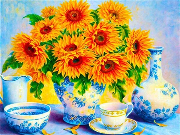 5D DIY Алмазная картина Подсолнух Букет Полная круглая Алмазная мозаика Цветок Алмазная вышивка Комплект Стразы Домашнее украшение