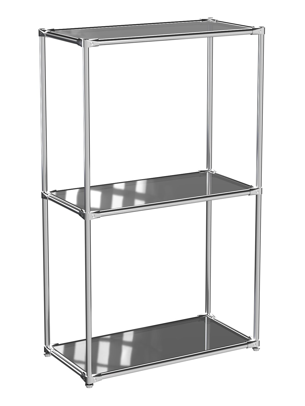 Хромированный стеллаж стиль №2а-2 с полками из затемненного стекла