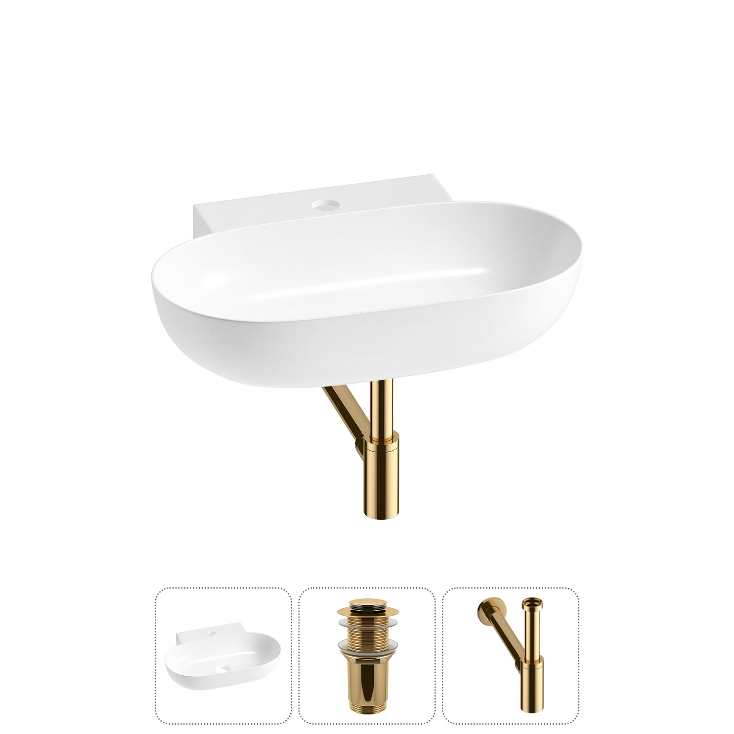 Подвесная или накладная раковина в ванную комнату Lavinia Boho Bathroom Sink 20215133R в наборе 3 в 1: раковина 58 см в цвете белый глянец, донный клапан, сифон