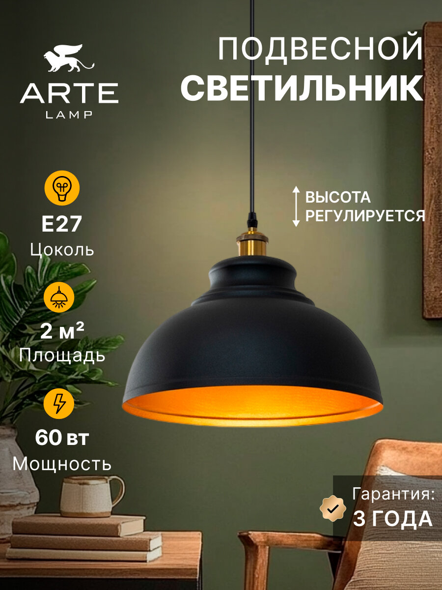 Подвесной светильник Arte Lamp CAPPELLO A7039SP-1BK, E27, 60Вт, чёрный