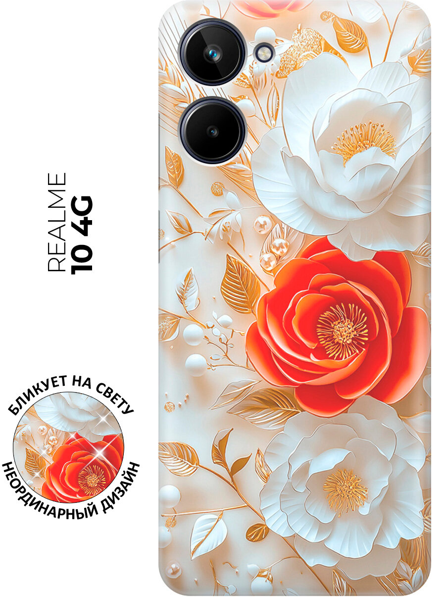 Силиконовый чехол на Realme 10 4G с принтом "Роскошные пионы"