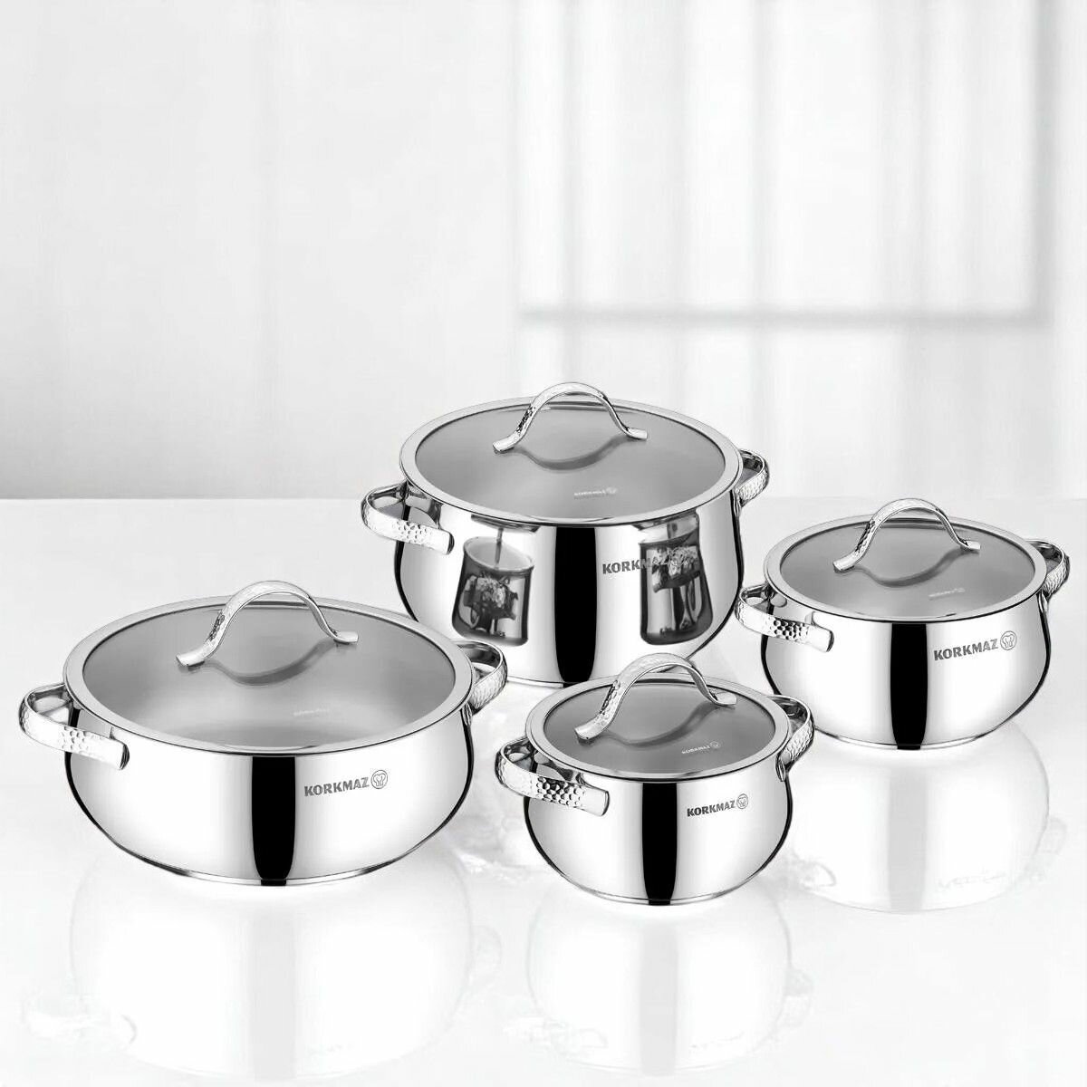 Набор кастрюль SAMARA со стеклянными крышками 8 предметов (Korkmaz)