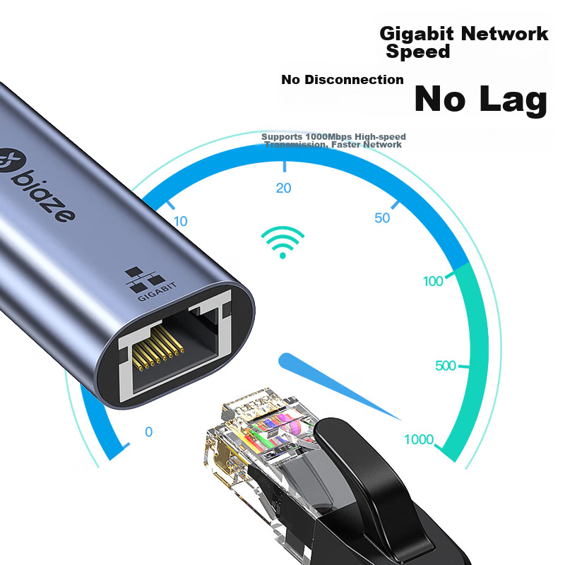 Biaze USB3.0 Gigabit Wired Network Card to RJ45 Network Cable Adapter, Driver-Free, for Apple, Huawei Laptops, Desktop Computers, Set-Top Boxes, External Network Port Expansion Adapter