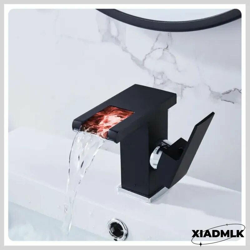 KNOW EASY-Смеситель для раковины в ванной со светодиодной подсветкой, 3 цвета, меняющие цвет излива водопада, одна ручка, одно отверстие, смеситель для холодной и горячей воды