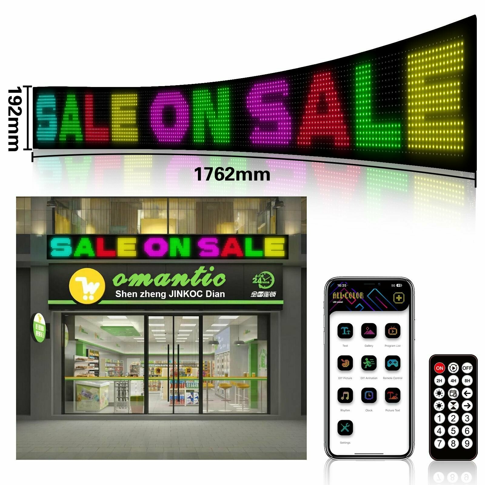 Уличная водонепроницаемая LED вывеска с управлением через APP, 192x1762 мм, бегущая строка, наружная реклама, LED дисплей, LED табло, полноцветный, автомобильный гибкий экран