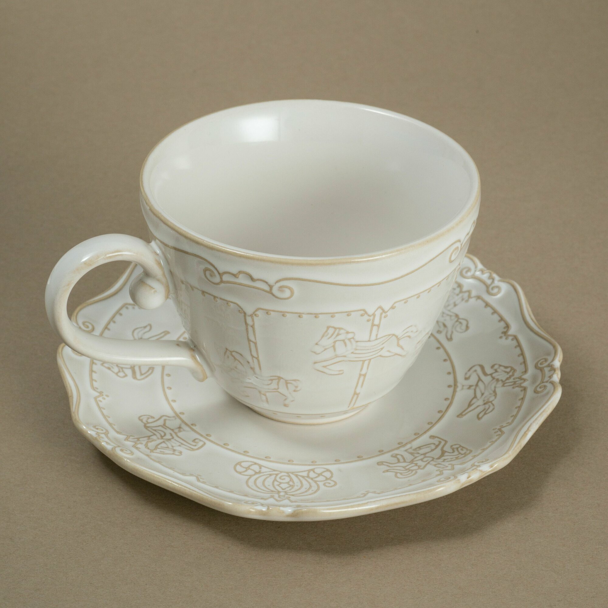 Чайная пара！Керамическая кофейная чашка carousel с французским тиснением