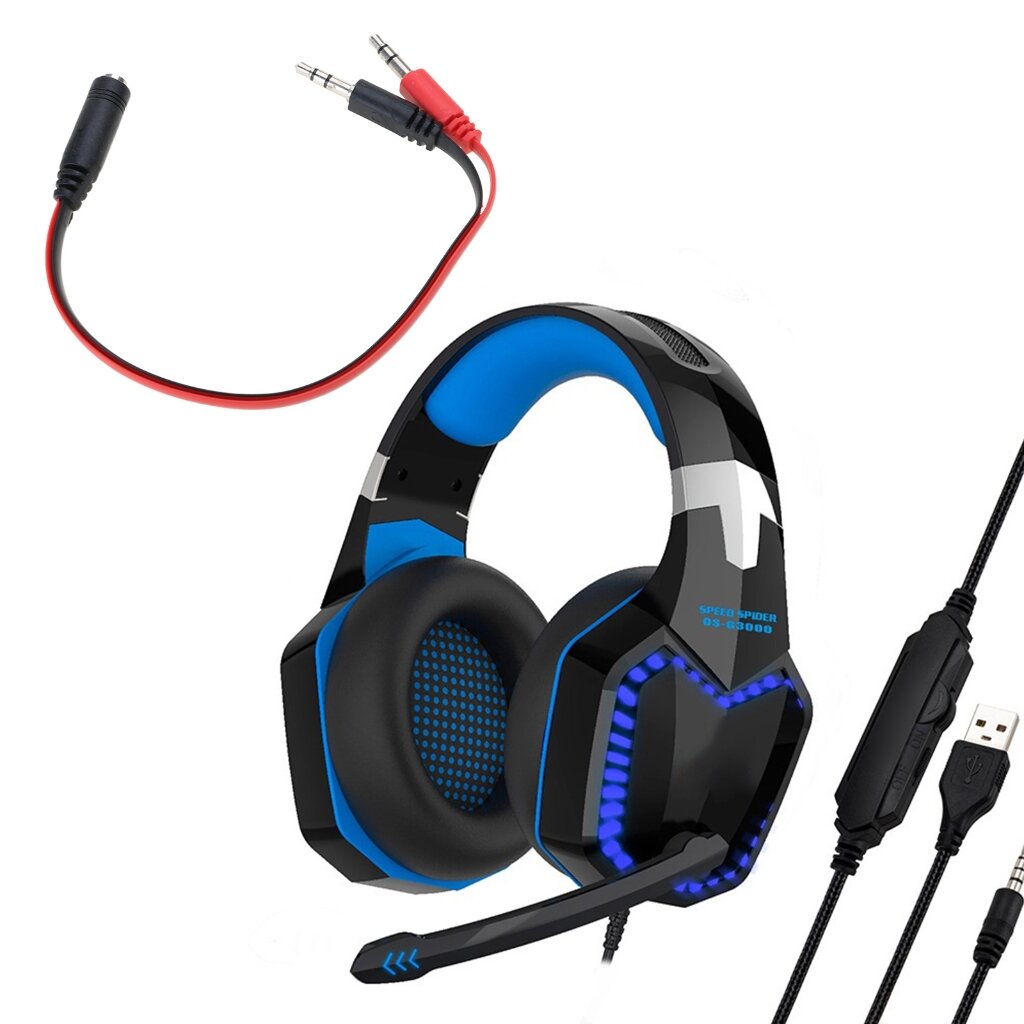 Стереогарнитура Для игр, Шумоподавляющие Накладные Наушники со Светодиодной Подсветкой Микрофона