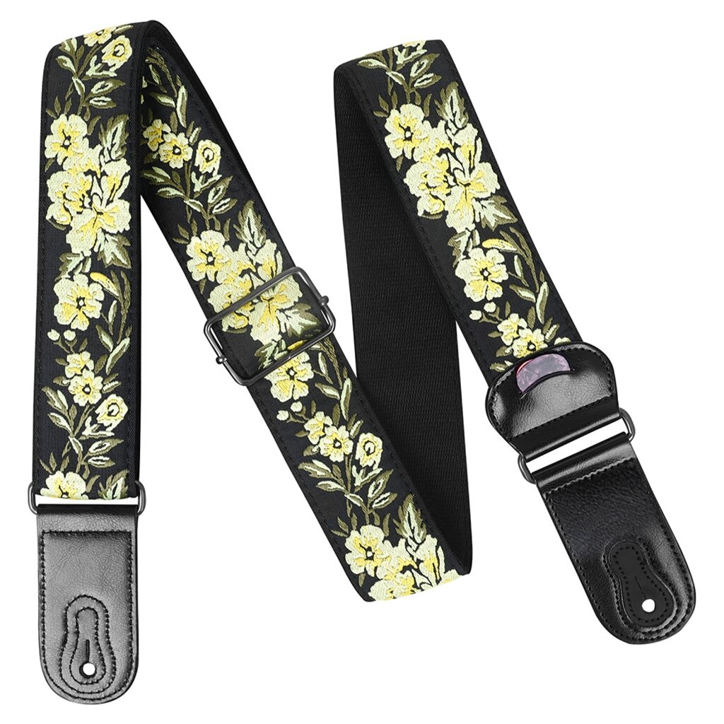 Ремень для акустической гитары с карманом для медиатора на концах из хлопчатобумажной кожи Плечевой ремень для гитары