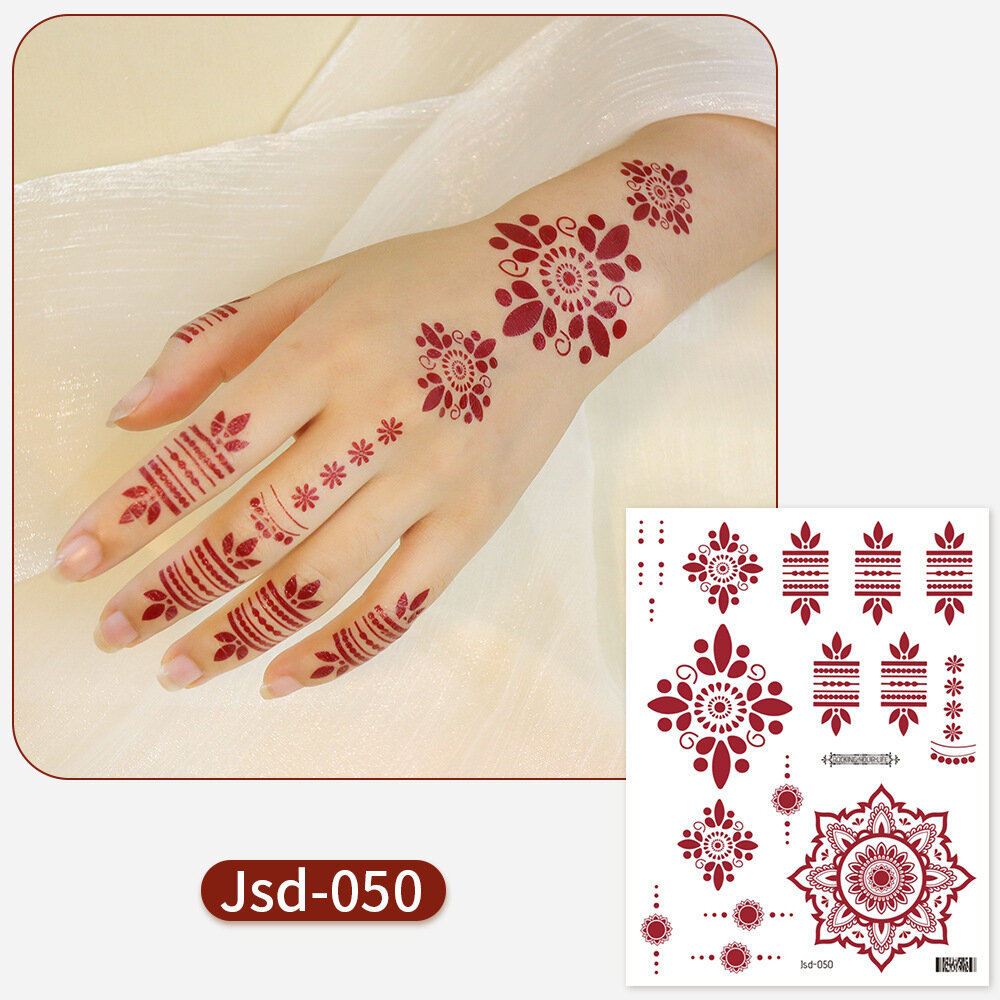 Временные татуировки-наклейки в европейском и американском стиле, отбеливающие, красные, водостойкие и долговечные, с рисунком хны, мандалы и цветов, для женщин, 158*120 мм.