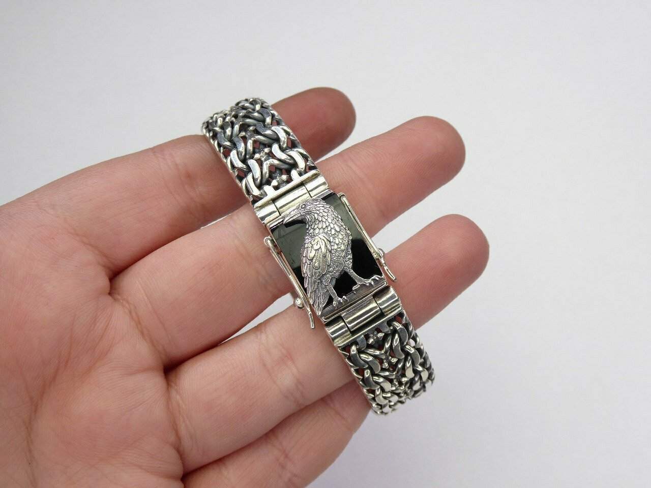 Браслет, славянский оберег, серебро, 925 проба, обсидиан