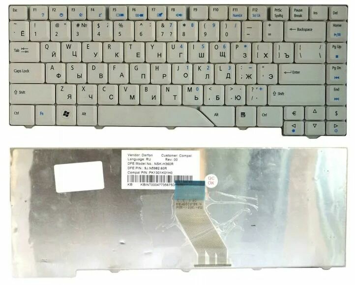 Клавиатура Acer Aspire 4220 4330 4430 4730 4930 5310 5520 5530 5730 5930 6920 (белая)