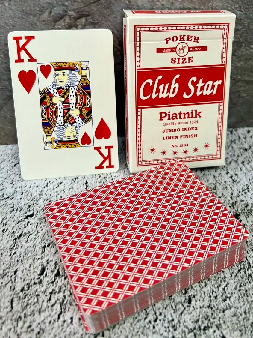 Карты для покера piatnik Club Star, джамбо индекс,1824, красная рубашка, 55л