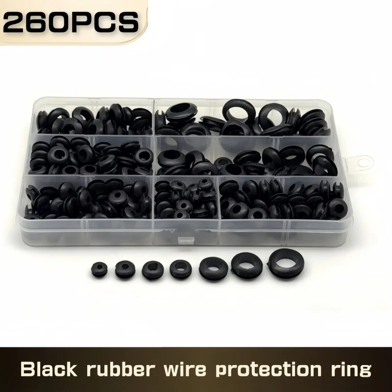 Комбинированный комплект резиновых шайб, 260 шт, 7 размеров шайбы с резиновыми проволочными отверстиями, шайба с уплотнительным кольцом, для проводки, автомобиля, брандмауэра