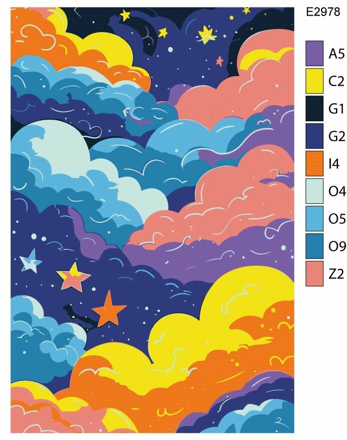 Детская картина по номерам E2978 "Радужные облака" 20х30