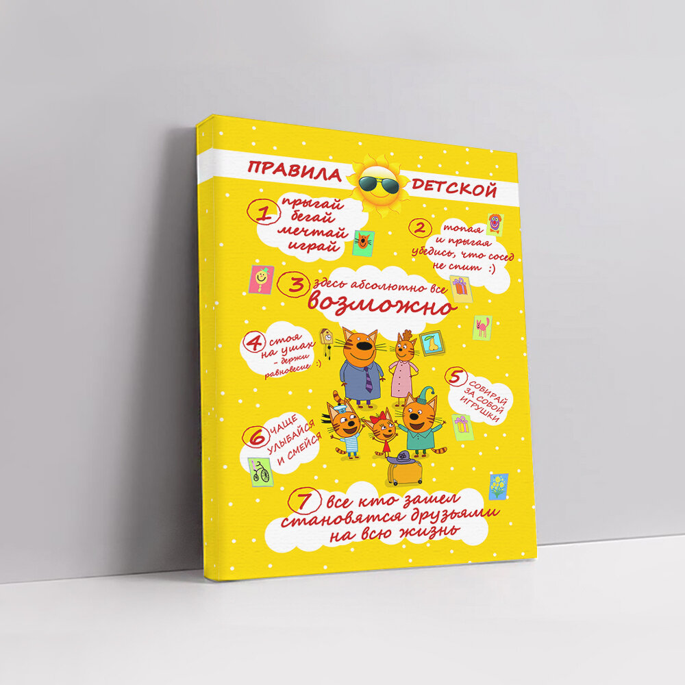 Картина мотивация на стену интерьерная постер с правилом "Правила детской" 42х32 см декор комнаты на подрамнике