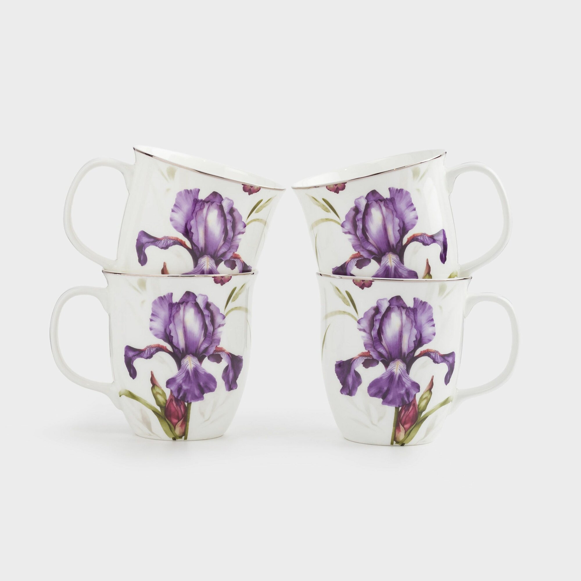 Кружка, 400 мл, 4 шт, фарфор F, с серебристым кантом, Ирис, Antarctica Flowers