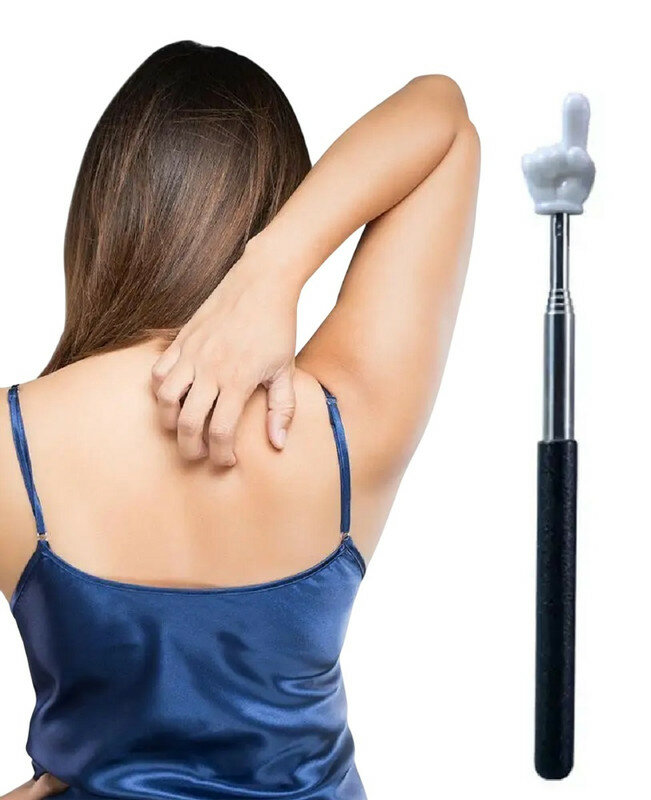 Чесалка-массажер рука с пальцем телескопическая черно-белая