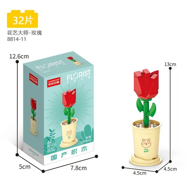 Детский мини-конструктор с цветами, набор строительных блоков для девочек, модель 3D, Детские кубики, развивающие игрушки, игры, детский букет