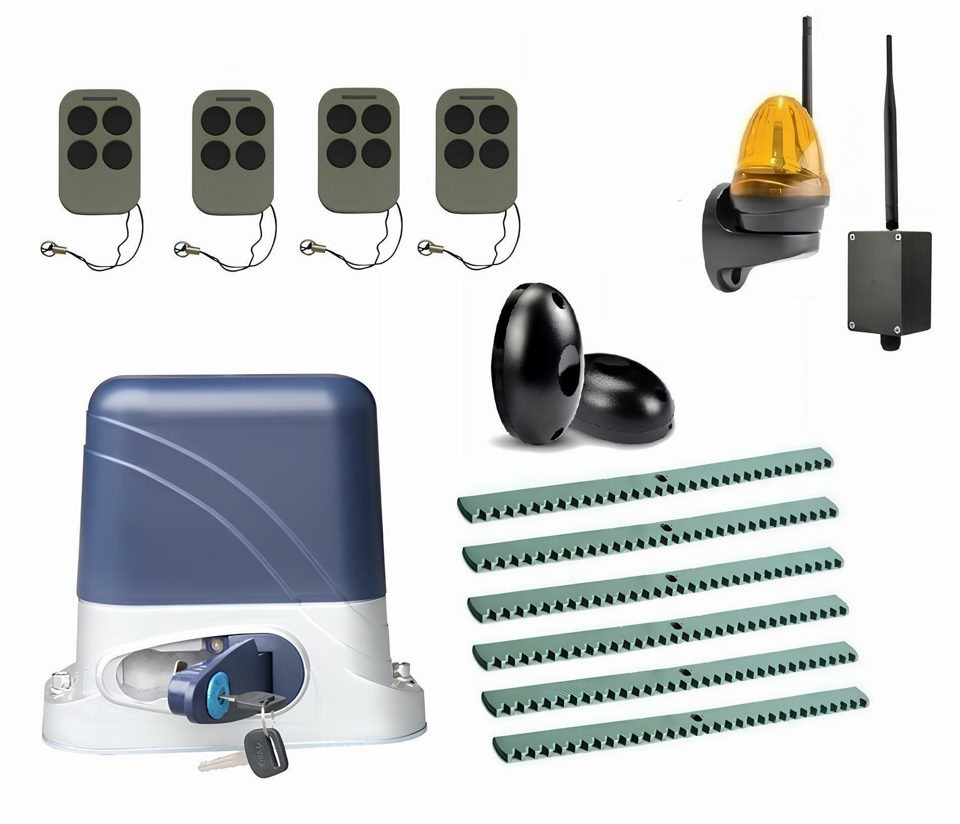 Автоматика для откатных ворот KSL-1300 FULL-K6-BT-Т4, комплект: привод, 4 пульта, Bluetooth-модуль, фотоэлементы, лампа, 6 реек