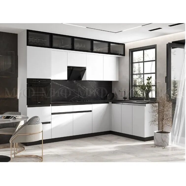 Кухня Техно-6 3000х1800 мм, (Белый/Браш Вайт), столешница в комплекте