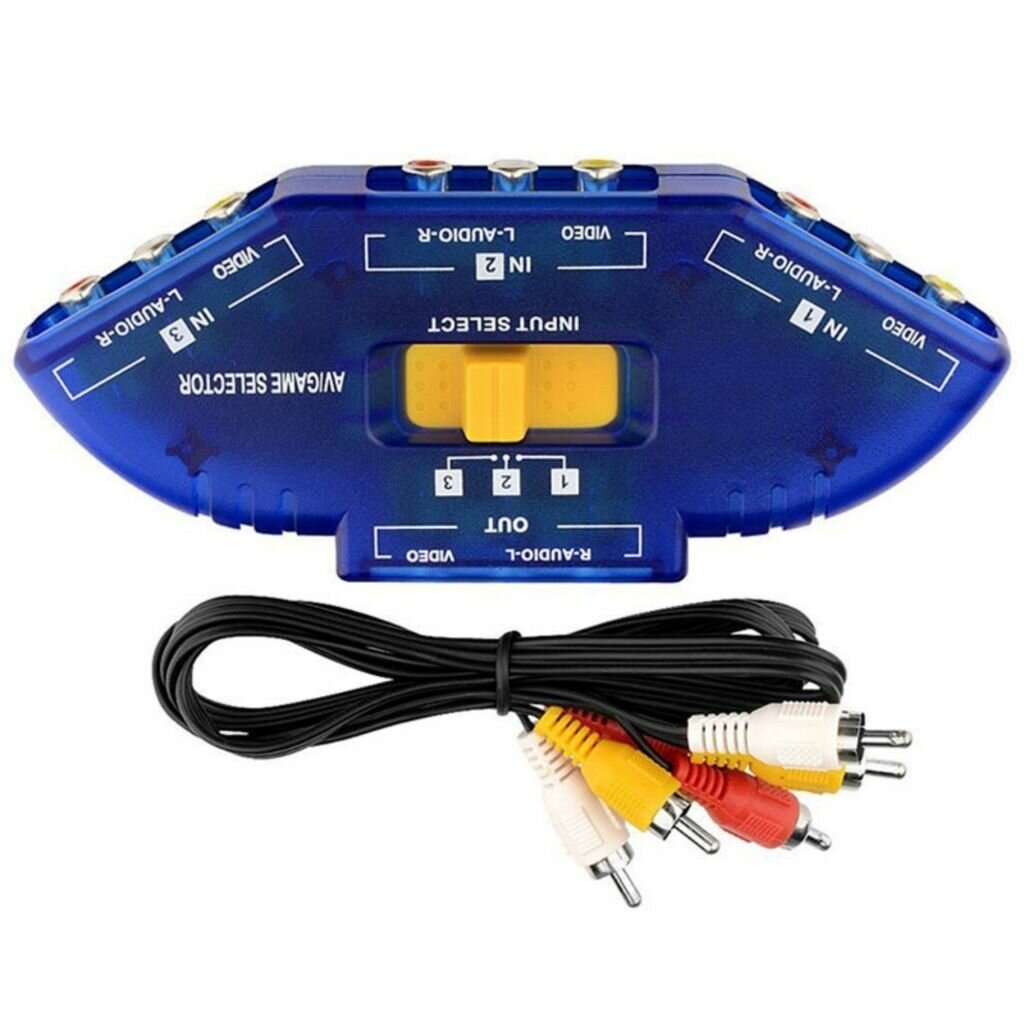 3-входной коммутатор RCA для аудио и видео, одновременное подключение устройств, простое управление сигналом, Синий