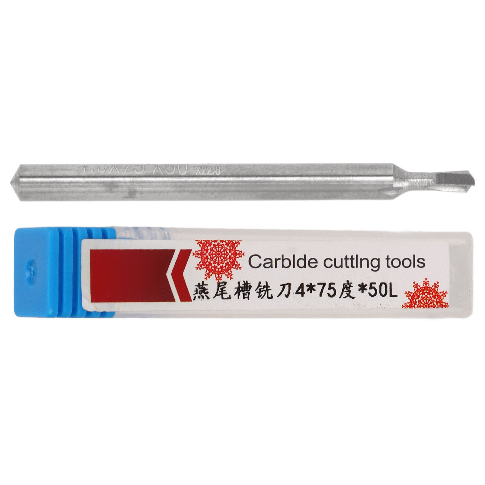 Фреза концевая типа «ласточкин хвост» с двумя канавками, диаметром 4 мм, из твердого сплава, для металлообработки, длина 50 мм, угол заточки 75°.