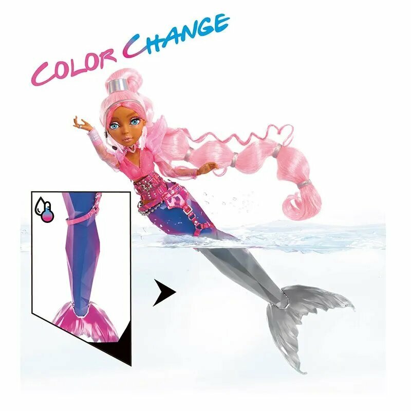 MGA Entertainment Mermaze Mermaidz Color Change / Стильная подвижная кукла-русалка, меняющая цвет, с детальными аксессуарами для детей от 5 лет и старше.