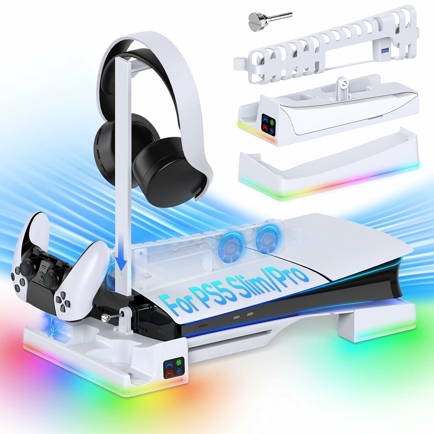 Стойка для PS5 RGB, с вентилятором, контроллер, наушники, 14 цветов, 30 см x 20 см