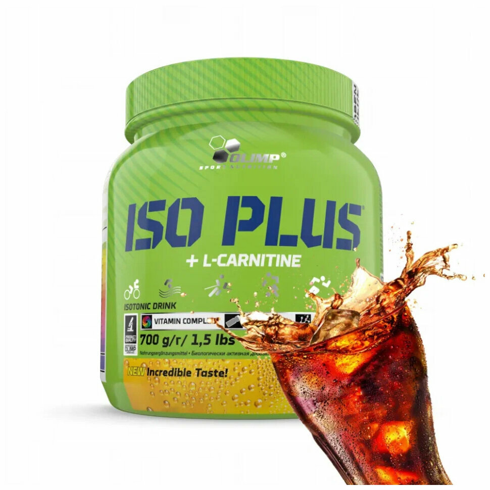 Изотоник Olimp "Iso Plus", порошок, кола, без аспартама, 700 гр