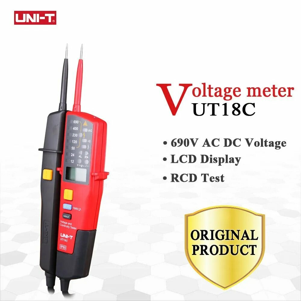 KNOW EASY-Цифровой вольтметр UNI-T UT18D, тестер непрерывности переменного и постоянного напряжения, 690 В, ЖК-дисплей, 3-фазный последовательный электрический тестер УЗО
