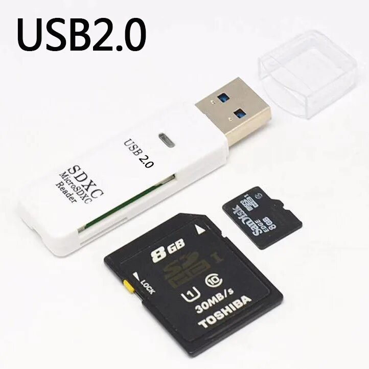 Высокоскоростной кард-ридер 2-в-1 USB 3.0/2.0, подходящий для кард-ридера с камерой памяти microSD/TF/SD