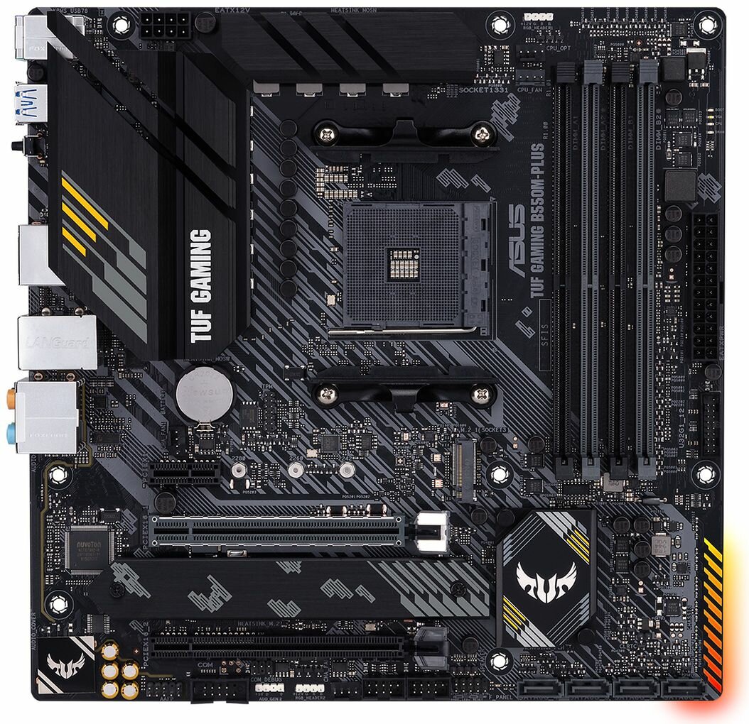 Материнская плата ASUS TUF GAMING B550M-PLUS (TUF GAMING B550M-PLUS) - AM4, AMD B550, 4хDDR4-3200 МГц, 2хPCI-Ex16, 2хM.2, Micro-ATX