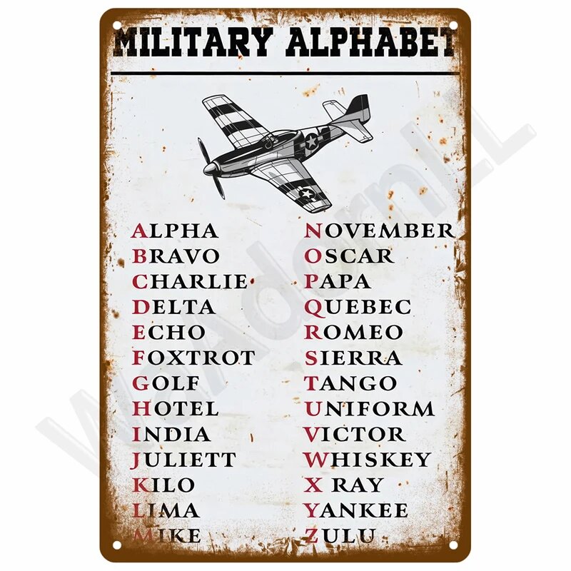 Металлическая вывеска "Military Alphabet" AZYYB 40519