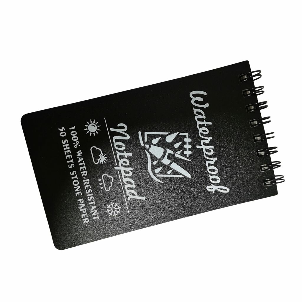 Записная книжка, Водонепроницаемый блокнот с пружинным переплетом - черный, 1 шт.