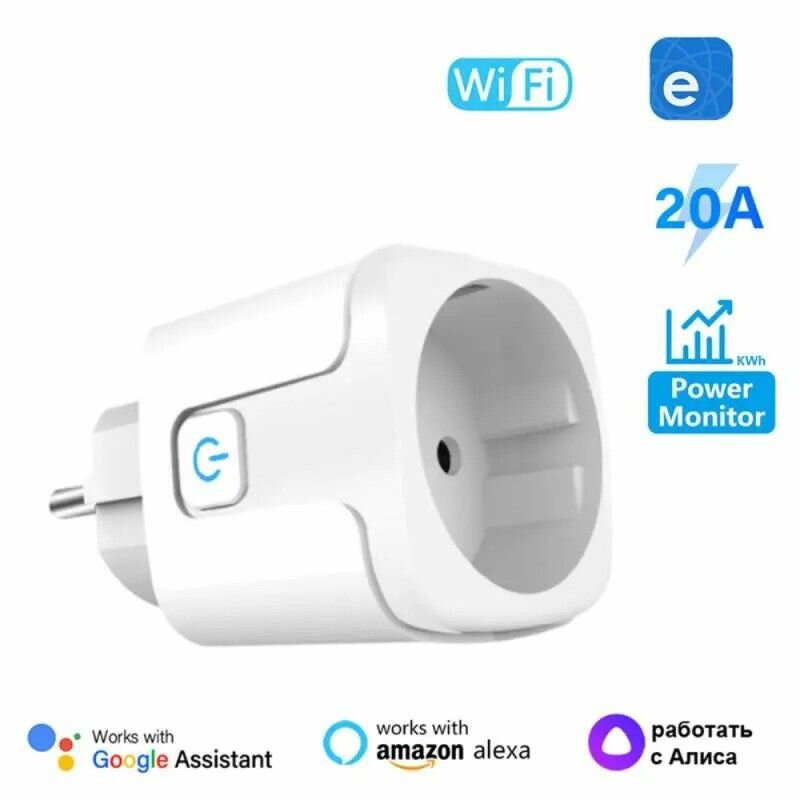 Умная розетка eWeLink, Wi-Fi, 20А, сенсорная кнопка, белая, 1 шт